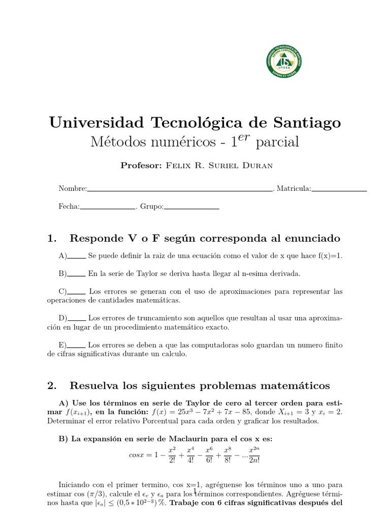 Ex Menes de M Todos Num Ricos 1ER PARCIAL | PDF