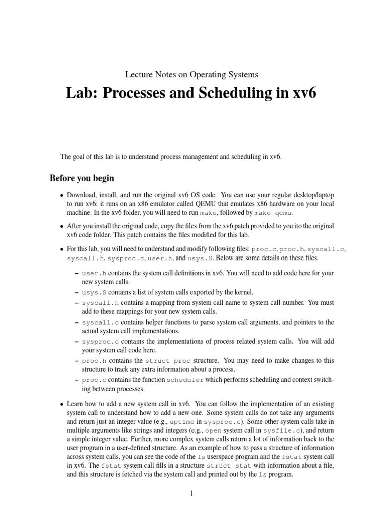 Lab: Processes and Scheduling in xv6: Lecture Notes On Operating ...