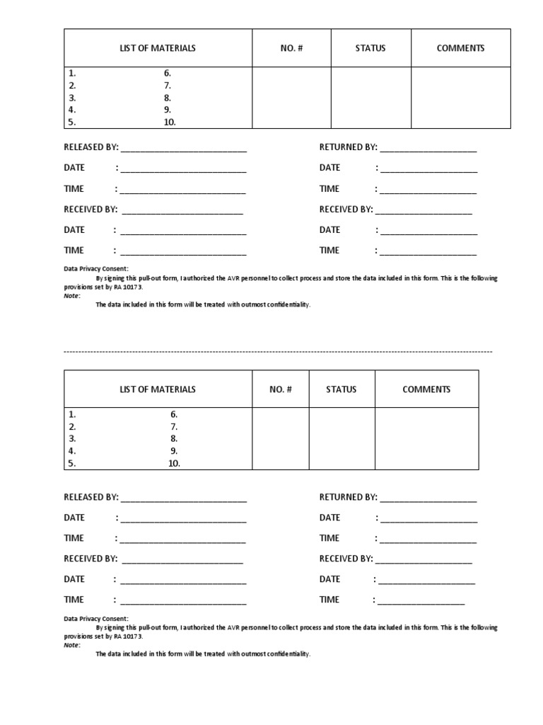 Pull Out Form # 001 | PDF | Information Governance | Data