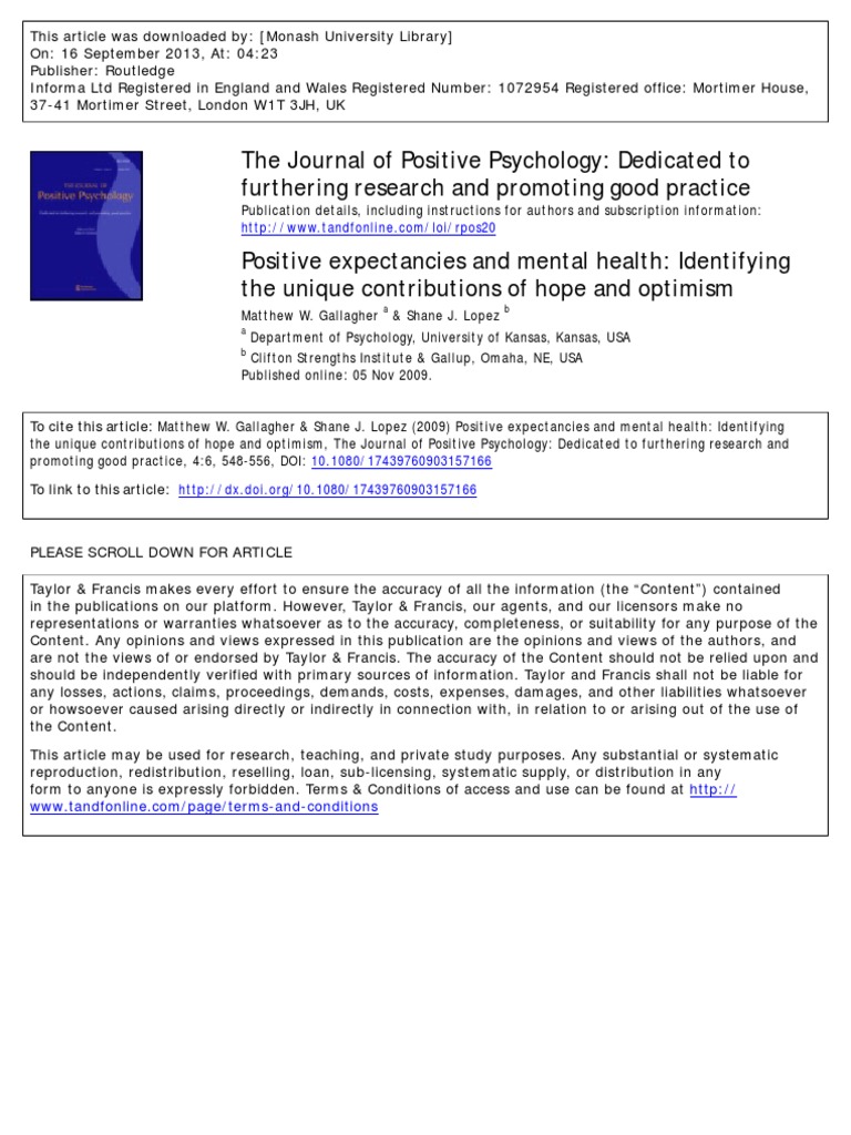The Journal of Positive Psychology: Dedicated To Furthering Research ...
