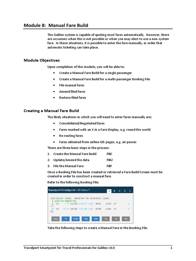 Manual Fare Build in Galileo System | PDF | Fare | Airport