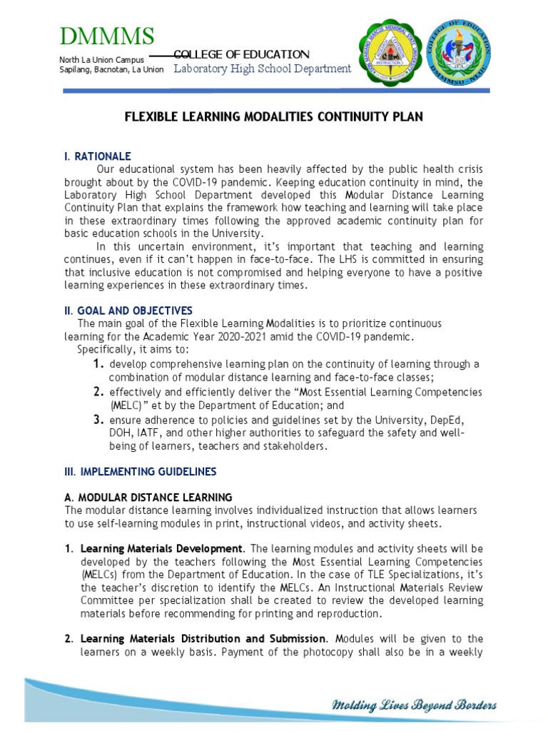 Modular Learning Continuity Plan | PDF | Distance Education | Learning