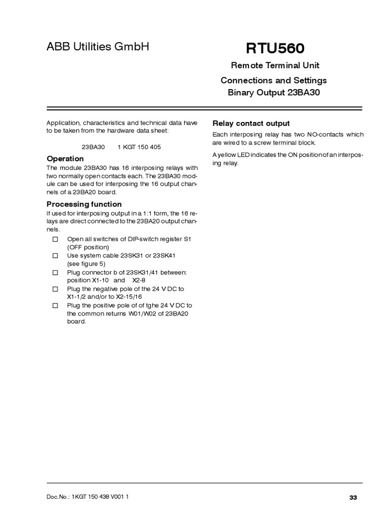 Abb Utilities GMBH: Remote Terminal Unit Connections and Settings ...