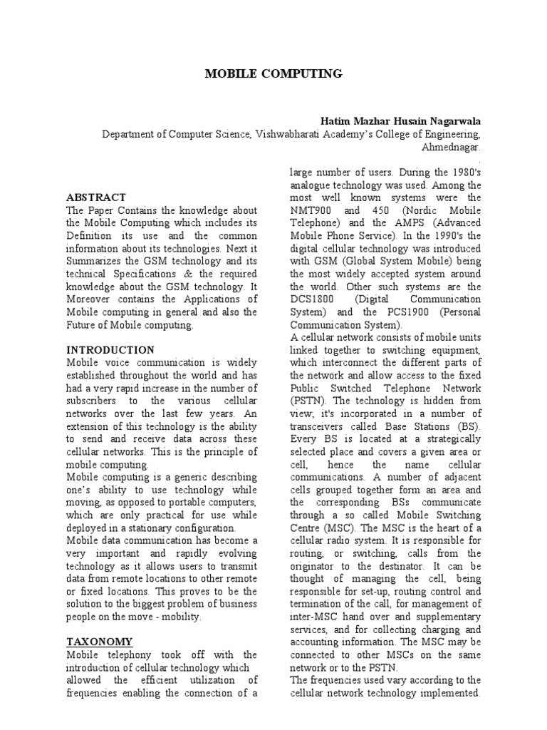 Mobile Computing Paper Presentation Pdf Gsm Cellular Network