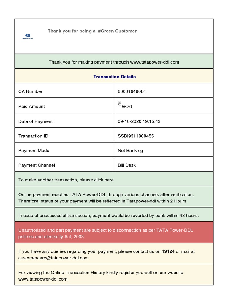 Thank You For Being A #Green Customer: Transaction Details | PDF