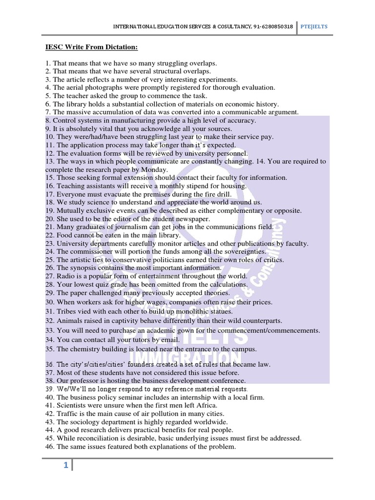 IESC Write From Dictation | PDF | University | Science