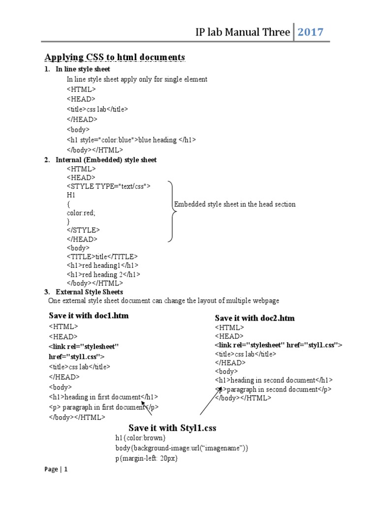 Applying CSS To HTML Documents: IP Lab Manual Three | PDF | Cascading Style Sheets | Html