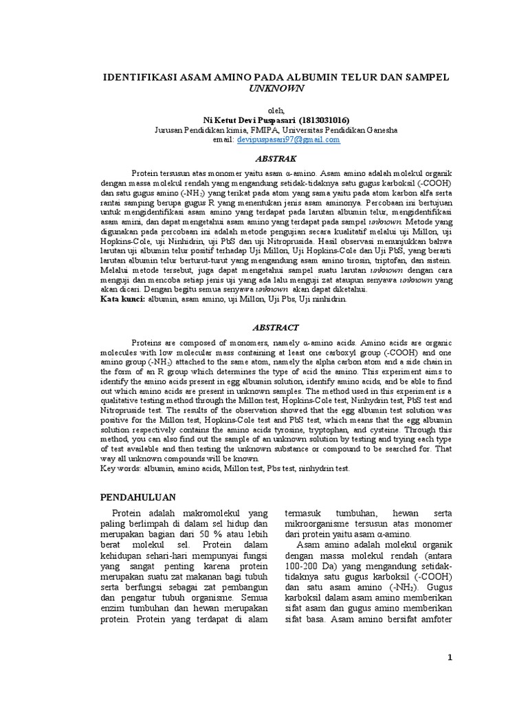 Identifikasi Asam Amino Albumin Telur | PDF
