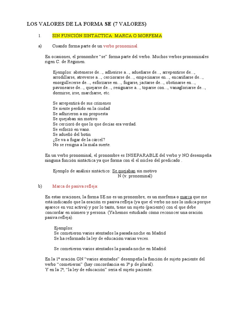 Tipos de Se | PDF | Asunto (gramática) | Verbo