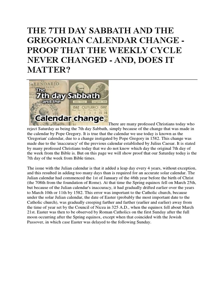 The 7Th Day Sabbath and The Gregorian Calendar Change - Proof That The ...