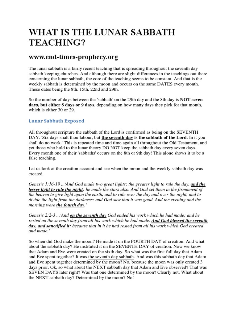 What Is The Lunar Sabbath Teaching? | PDF | Genesis Creation Narrative ...
