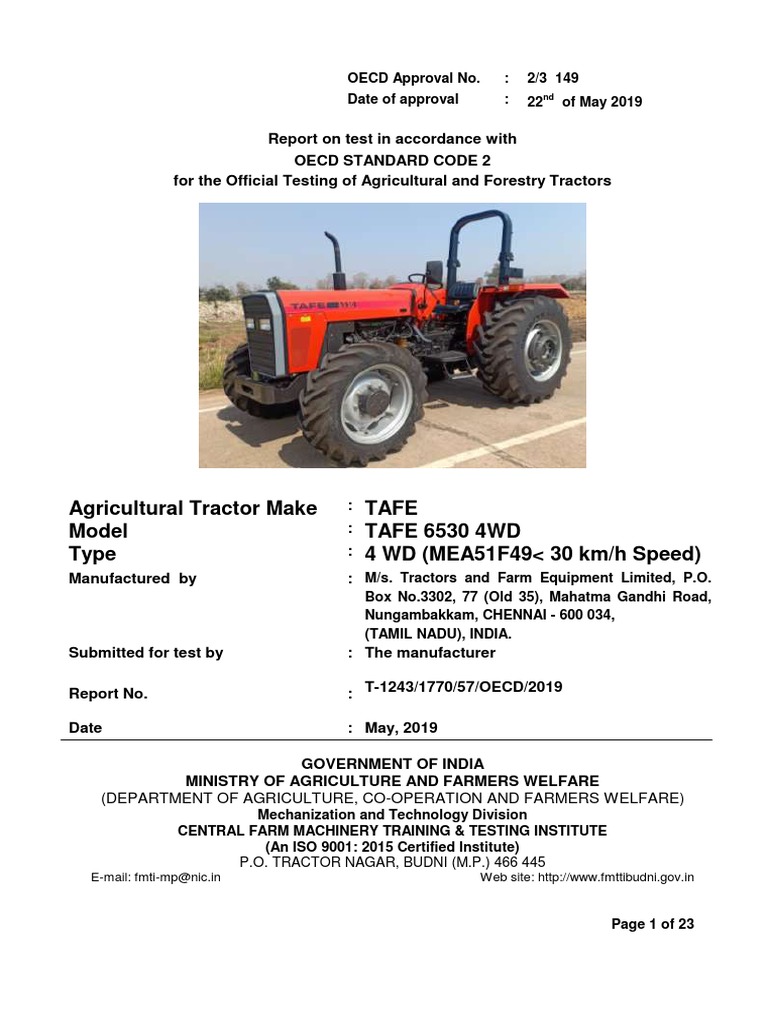 Tafe 6530 4WD | PDF | Tractor | Transmission (Mechanics)