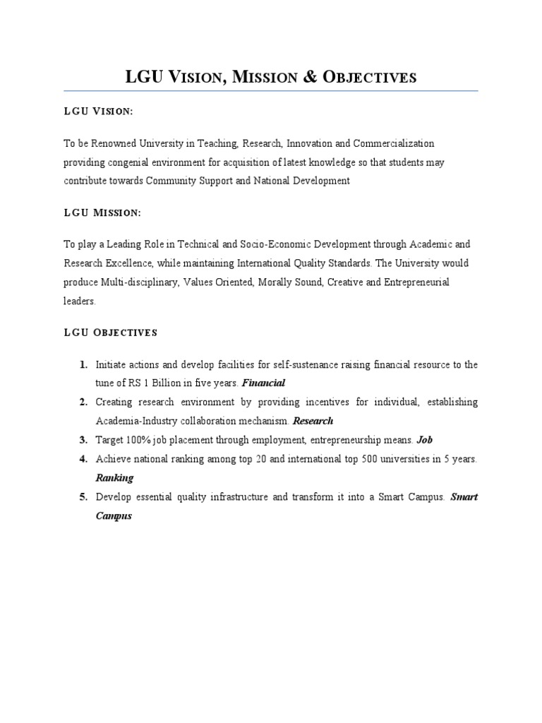 LGU Vision and Mission Overview | PDF