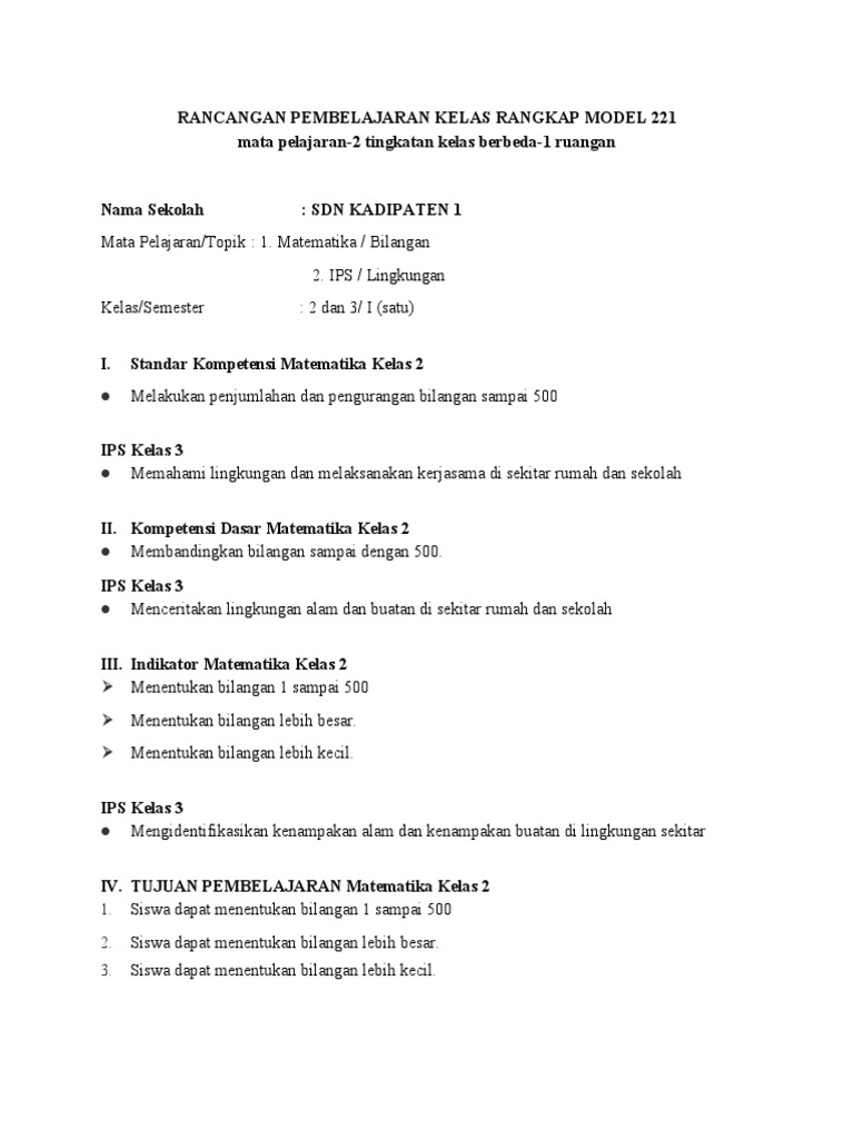 Contoh RPP Kelas Rangkap | PDF | Karier & Perkembangan | Metode & Bahan ...