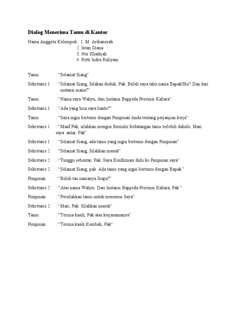 Dialog Menerima Tamu Di Kantor (Protokol) | PDF