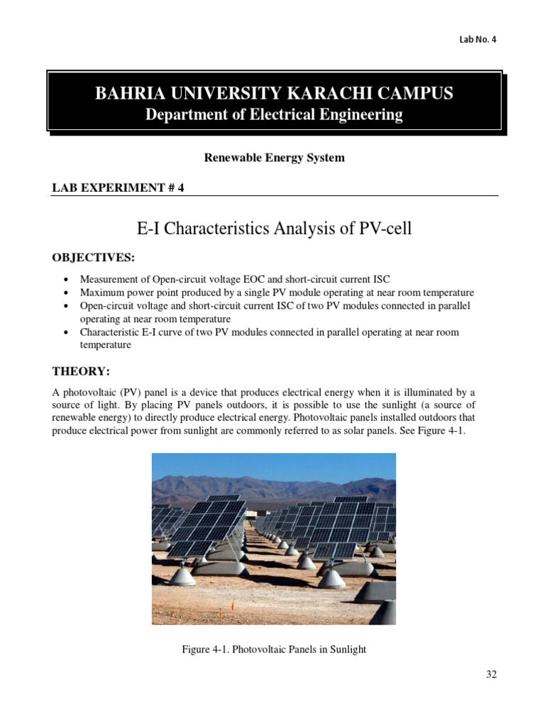 E-I Character. Analysis PV Cell - Lab 4 PDF | PDF | Solar Panel ...