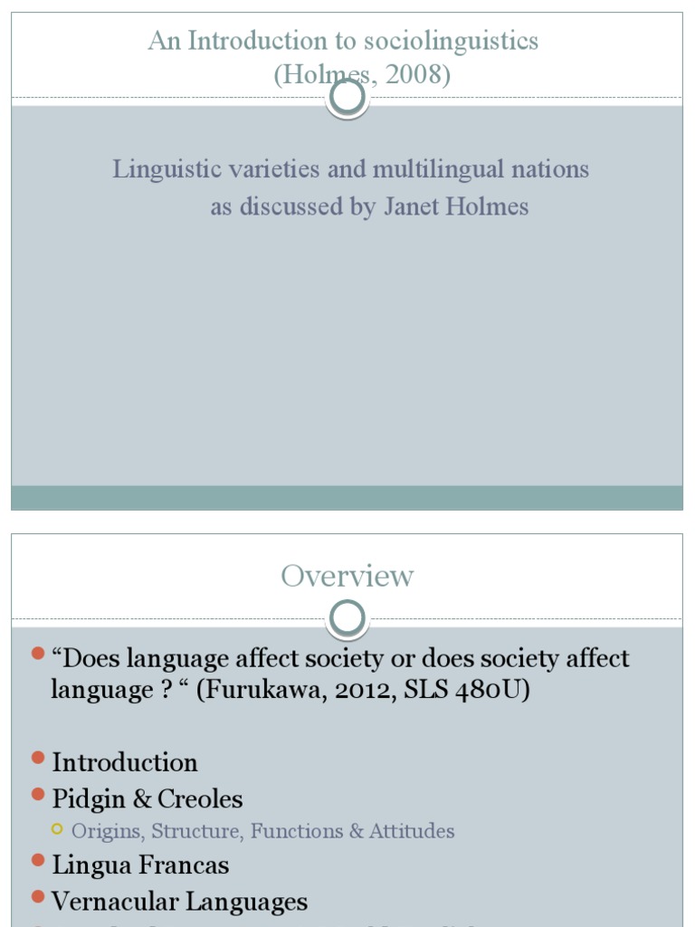 An Introduction To Sociolinguistics (Holmes, 2008) | PDF | Cultural ...