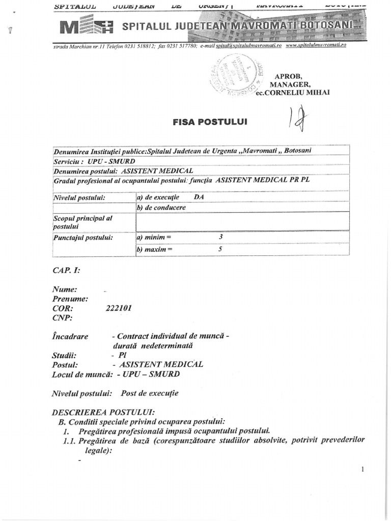 Fisa Postului Asistent Medical Upu Smurd | PDF