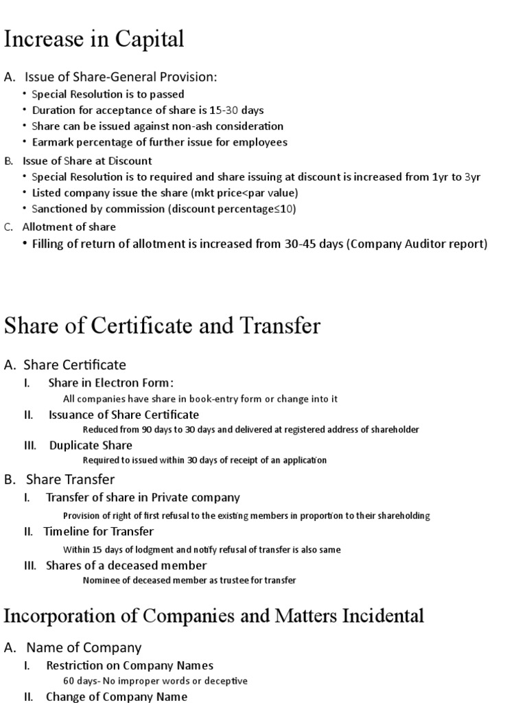 Increase in Capital: A. Issue of Share-General Provision | PDF