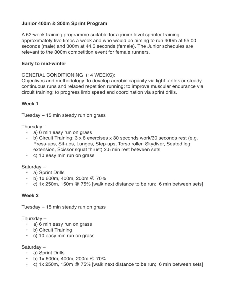 Junior 400m & 300m Sprint Program PDF | PDF | Aerobic Exercise | Recreation