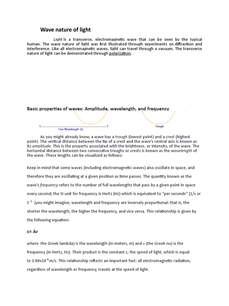 Wave Nature of Light: Basic Properties of Waves: Amplitude, Wavelength ...