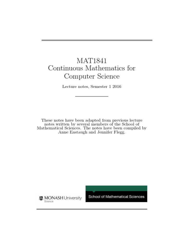 MAT1841 Continuous Mathematics For Computer Science Lecture Notes ...