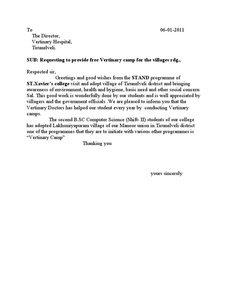 Request for Supporting Various Health Camps in Villages | PDF
