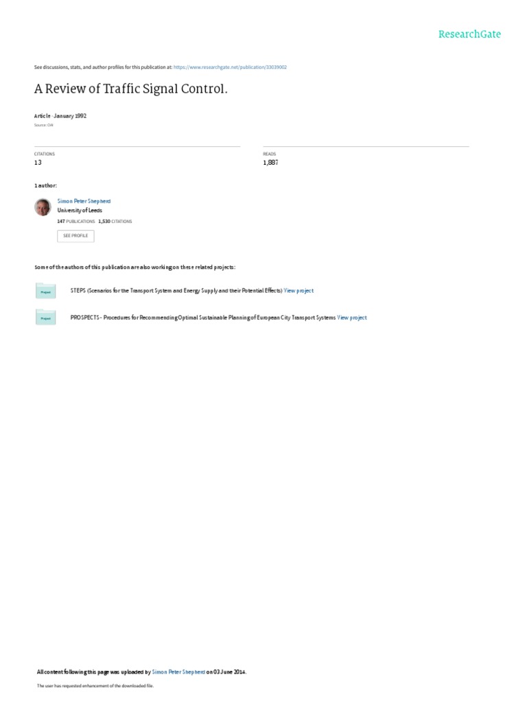 A Review of Traffic Signal Control.: January 1992 | PDF | Traffic ...