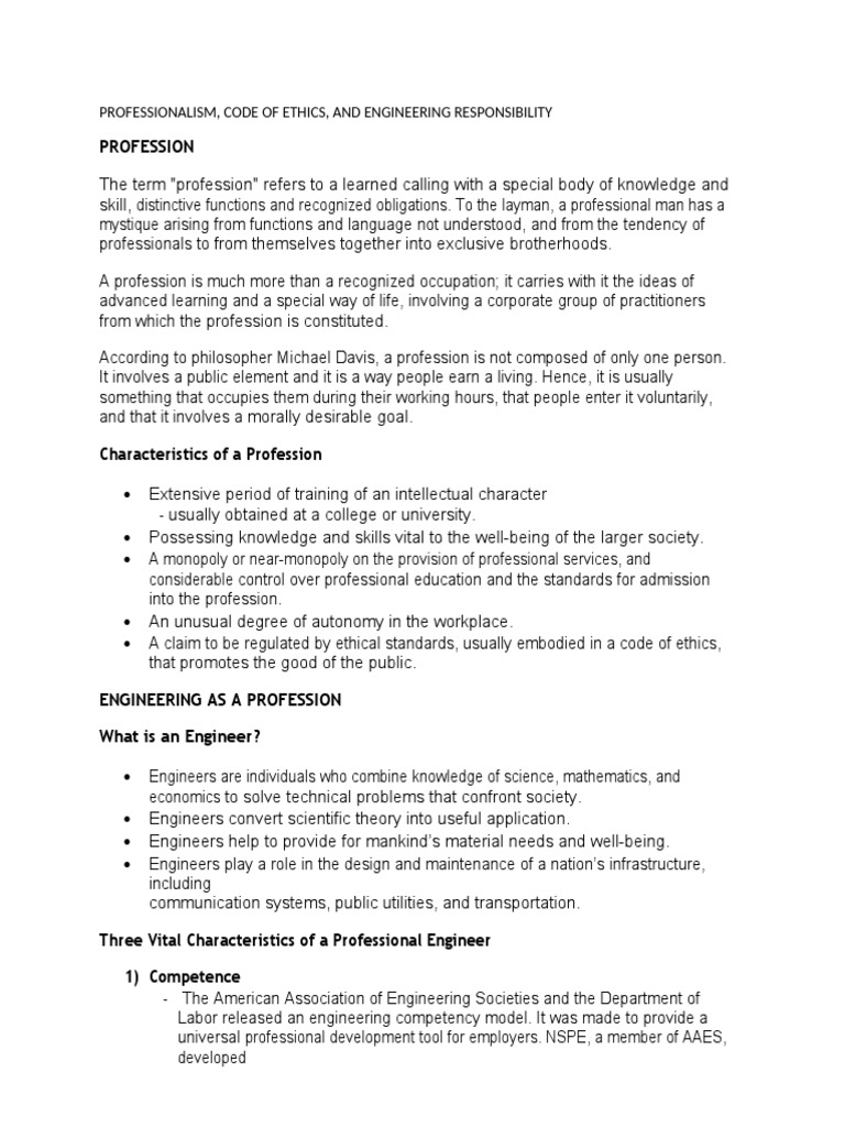 Professionalism, Code of Ethics, and Responsibility | PDF | Competence (Human Resources) | Engineer