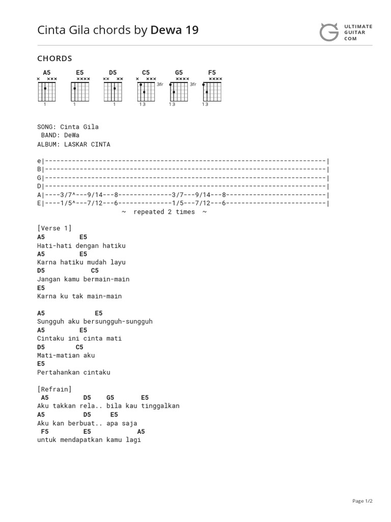 Cinta Gila Chords by Dewa 19 | PDF