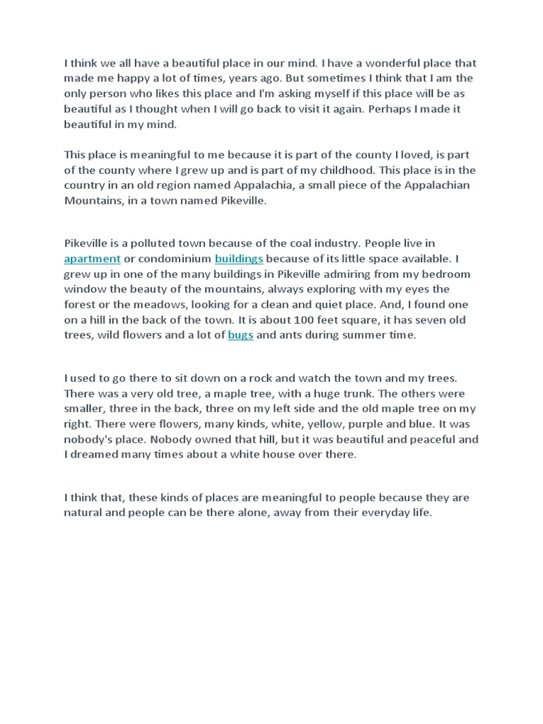 Descriptive Essay A Beautiful Place | PDF