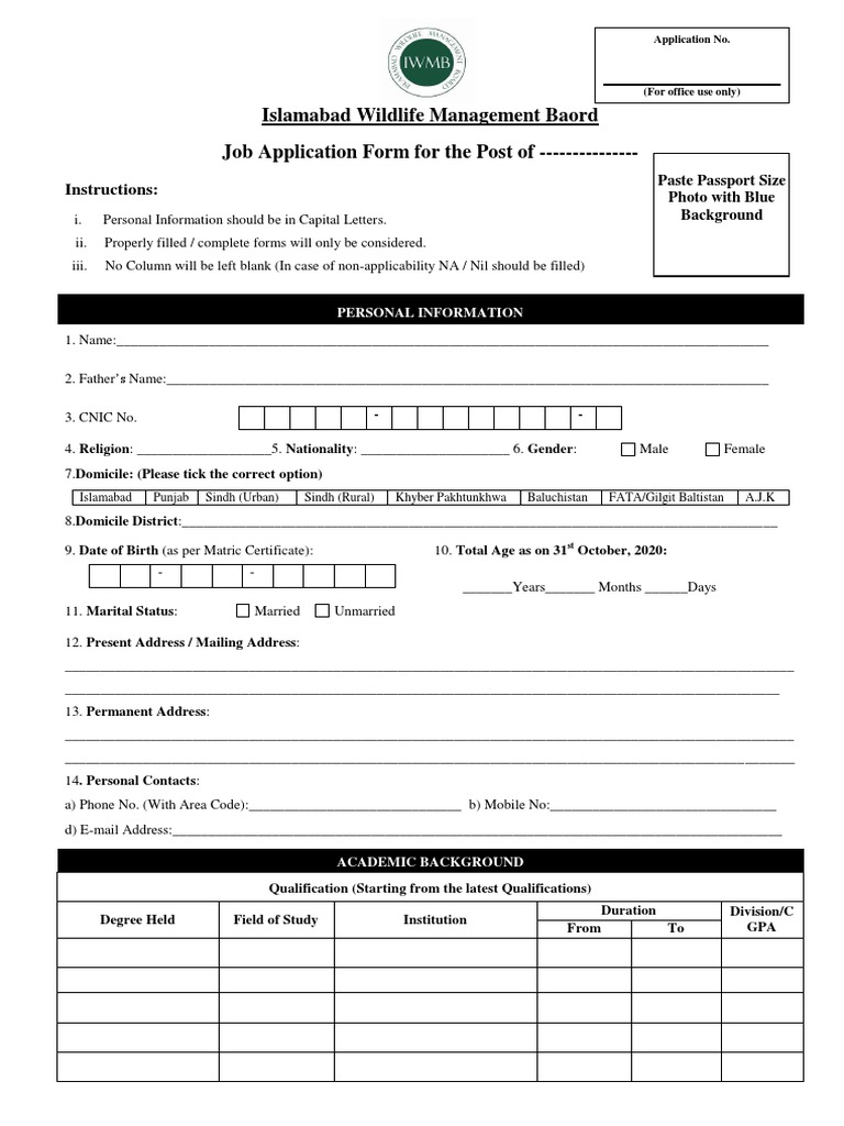 IWMB Job Applicaction Form PDF | PDF | Wellness | Medical