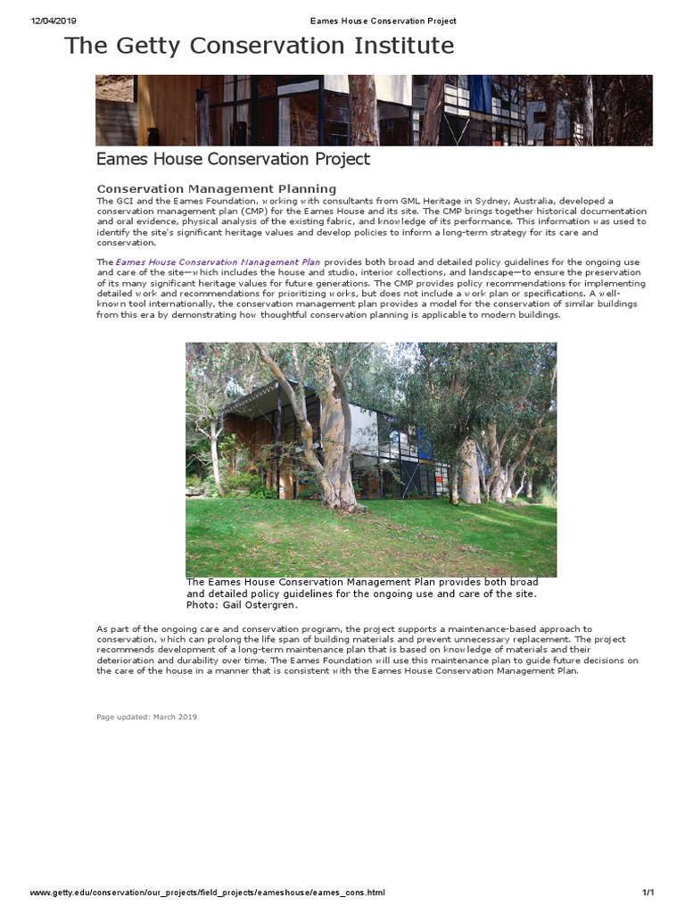 Eames House Conservation Management Plan | PDF | Conservation | Business