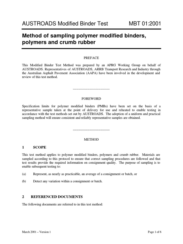 Method of Sampling Polymer Modified Binders, Polymers and Crumb Rubber ...