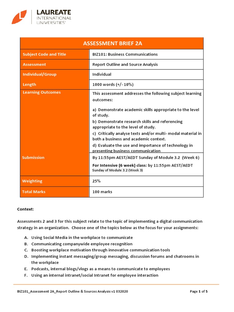 Assessment Brief 2A: Subject Code and Title Assessment Individual/Group ...