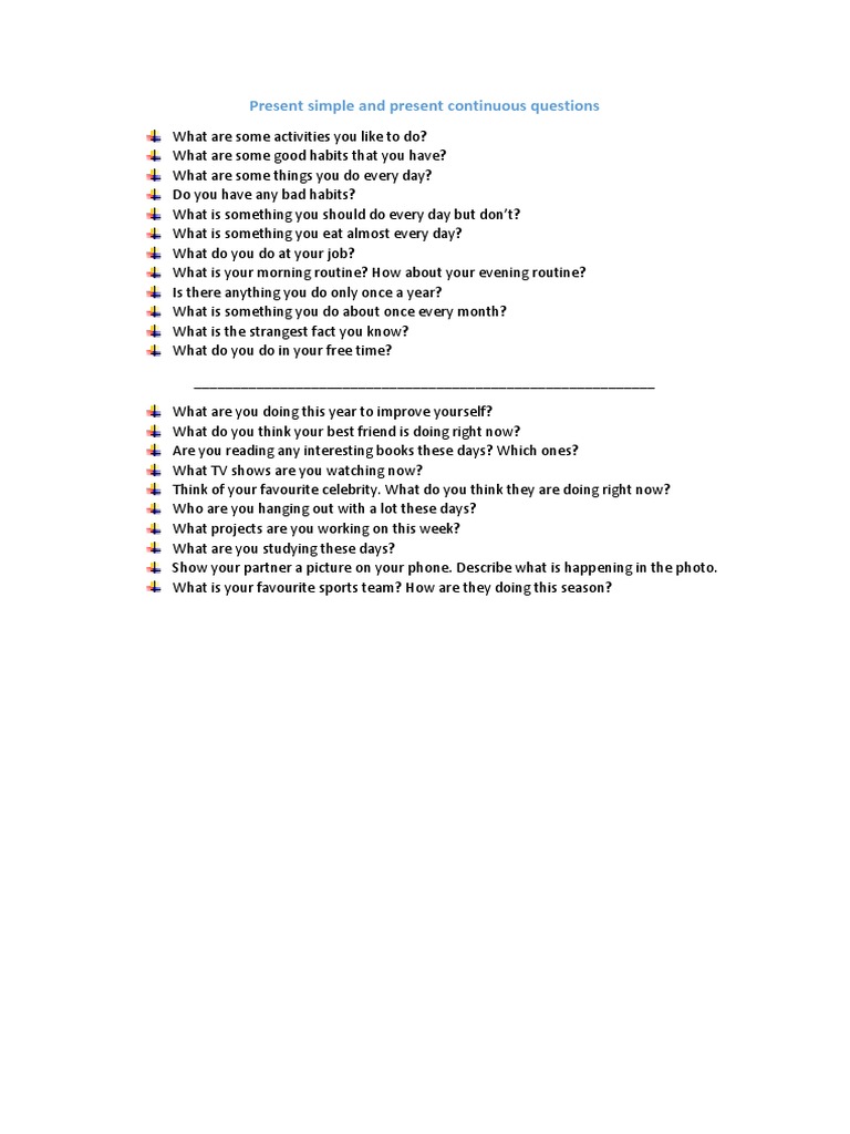 SPEAKING, Present Simple and Present Continuous Questions PDF | PDF