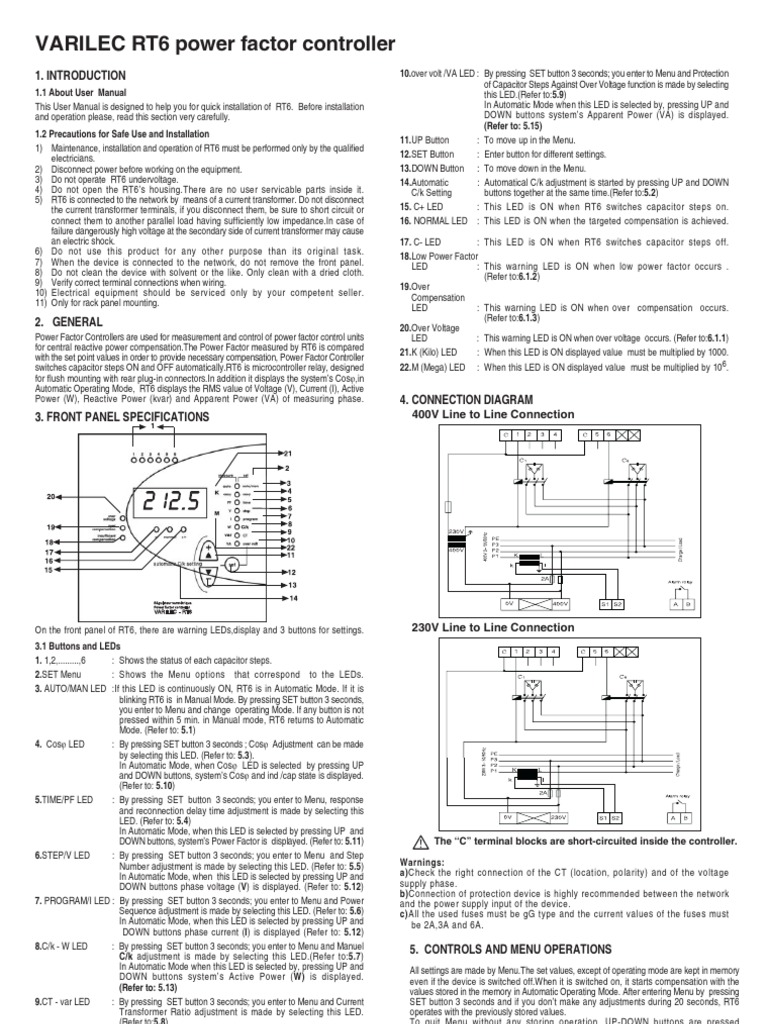 Varilec - RT6 - Ing - Usermanual | PDF | Ac Power | Capacitor