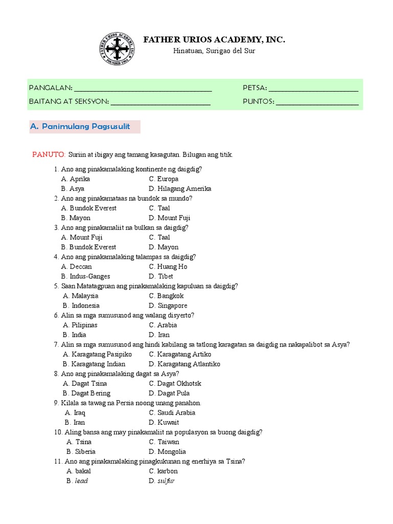Araling Panlipunan 7 Supplementary Activity Sheets PDF | PDF