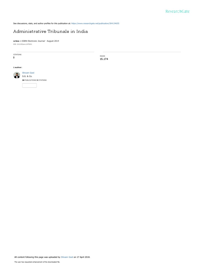 Administrative Tribunals in India: SSRN Electronic Journal August 2014 ...