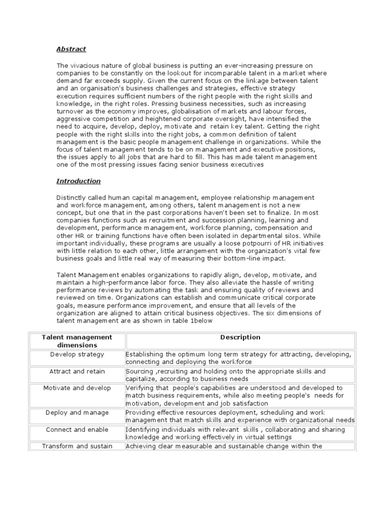 Talent Management Dimensions Description | Download Free PDF | Talent ...