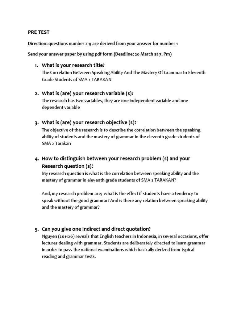 Direction: Questions Number 2-9 Are Derived From Your Answer For Number ...