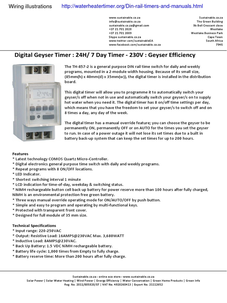 Digital-Geyser-Timer 24H-7-Day-Timer-230V Brochure | PDF | Timer | Switch