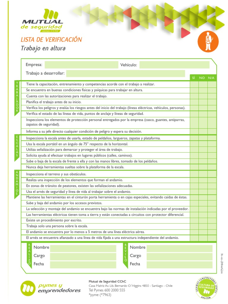 Lista de Verificacion Trabajo en Altura | PDF | Andamio | Pequeñas y ...