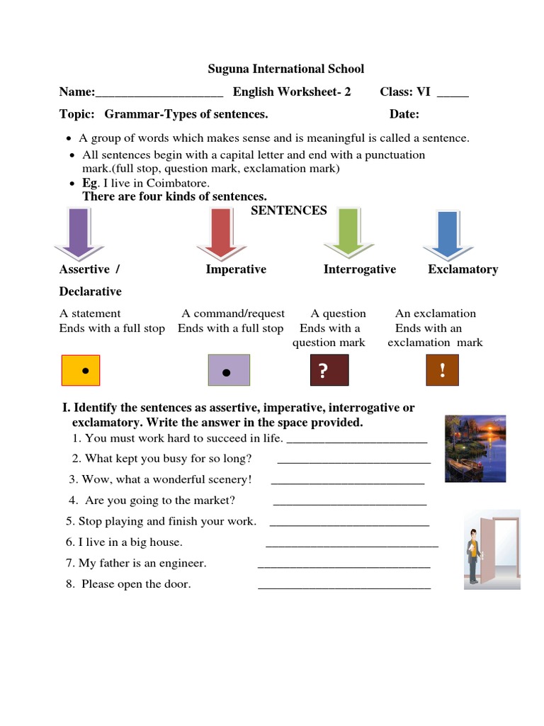 Types of Sentences Worksheet for Class 6 | PDF | Sentence (Linguistics ...