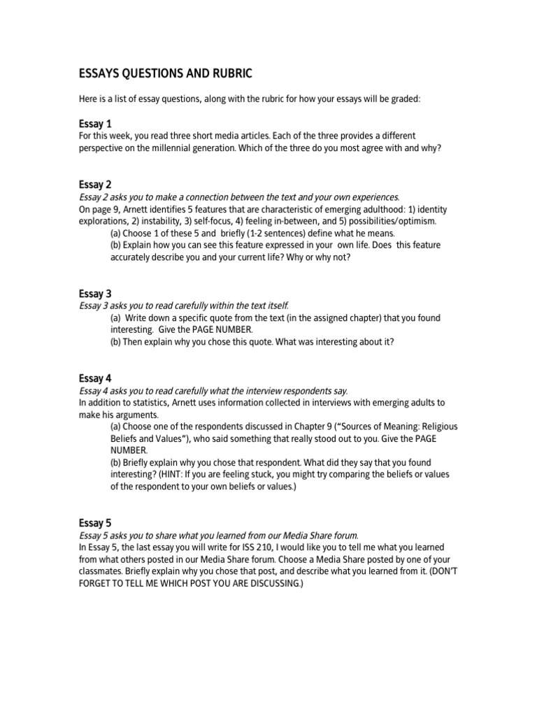 Essay Questions and Grading Rubric | PDF | Essays | Question