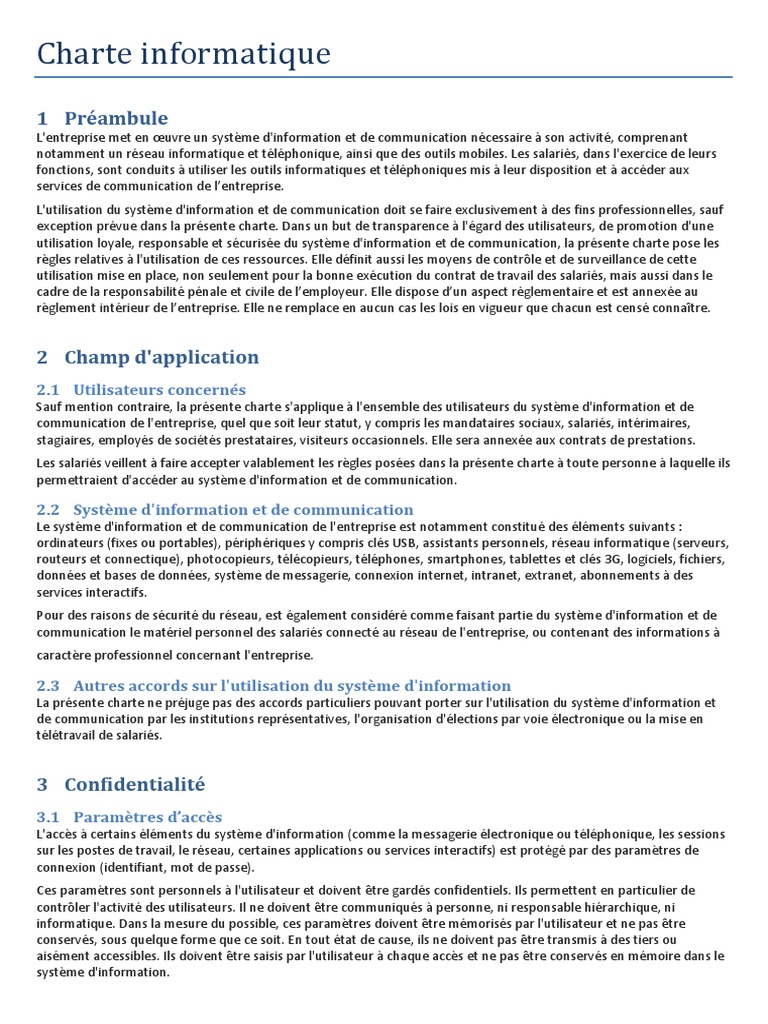 Modele de Charte Informatique | PDF | Informatique | Sécurité