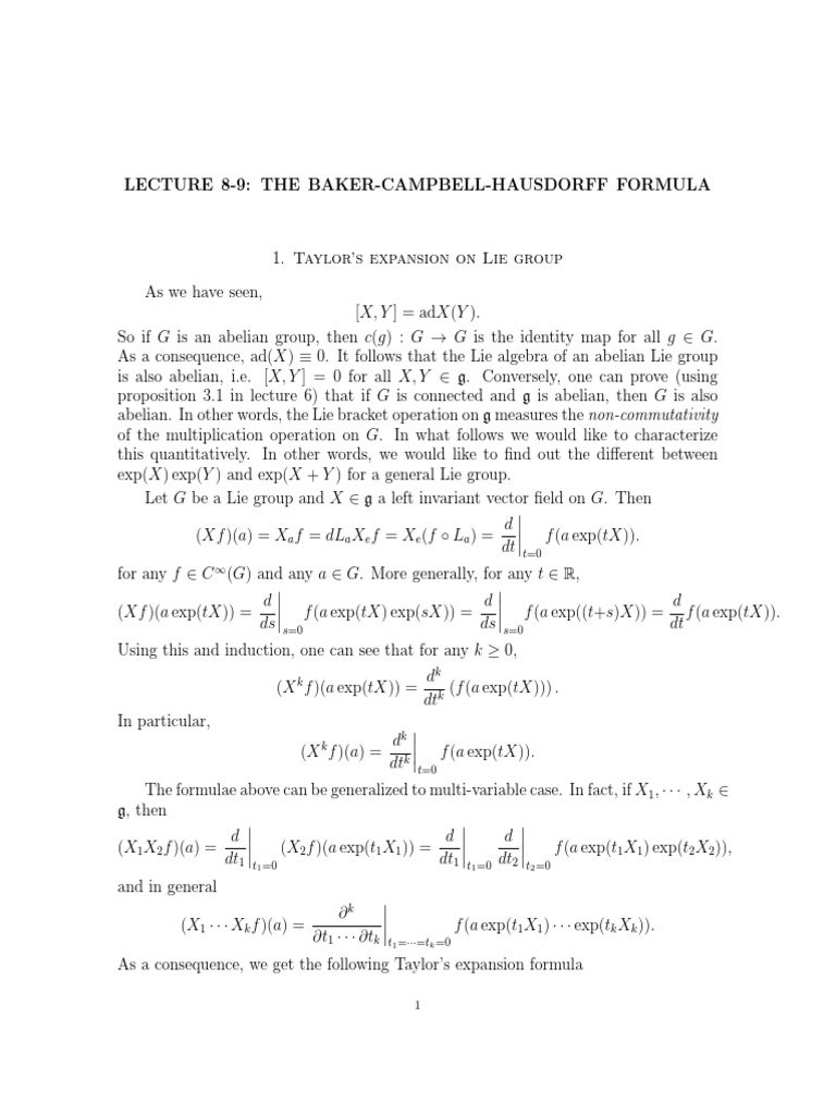 Lec 08 09 Pdf Exponential Function Lie Groups