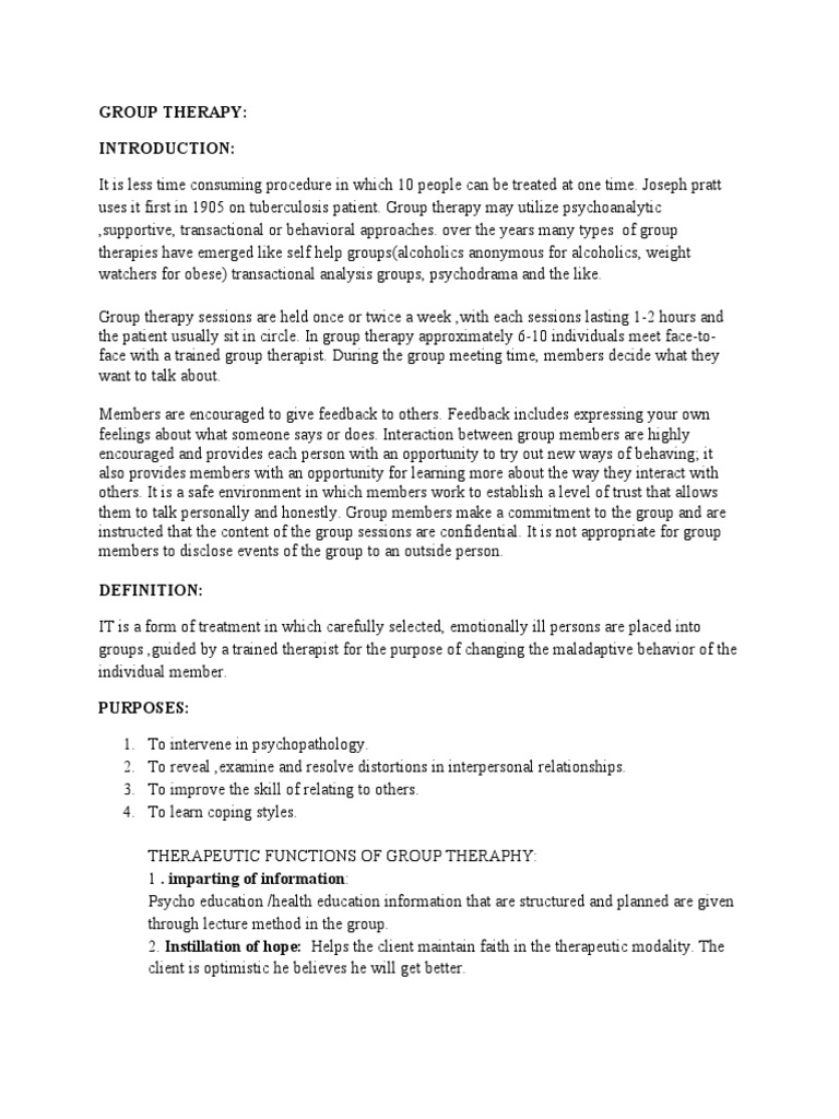 Group Therapy | PDF | Group Psychotherapy | Psychotherapy