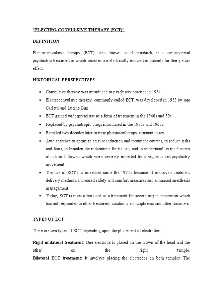 Ect Procedure | PDF | Electroconvulsive Therapy | Medicine