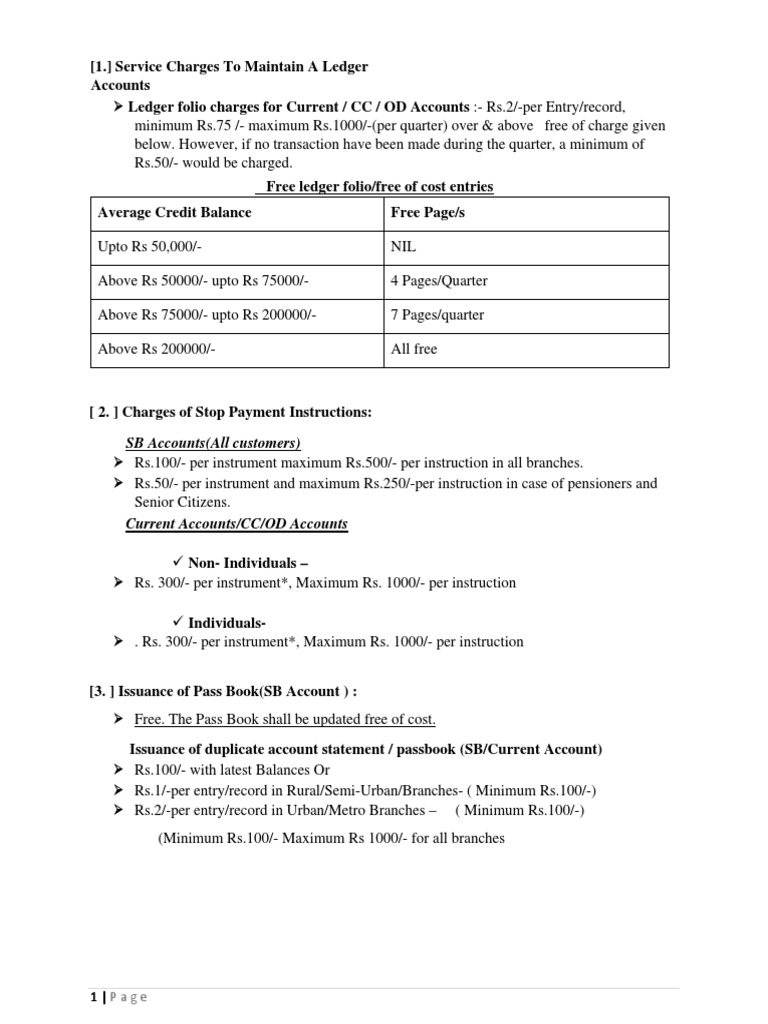 (1.) Service Charges To Maintain A Ledger Accounts: P A G e | PDF ...